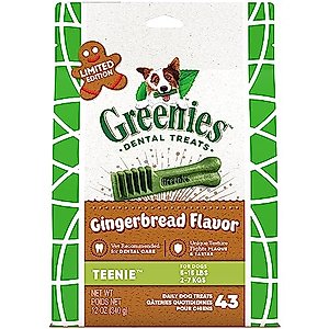 Greenies Gingerbread Flavor Teenie Size, Veterinarian-Recommended for Dental Care, Dog Treat Chews, Great Holiday Dog Stocking Stuffers, Limited Edition, 12 oz. Pack of 43