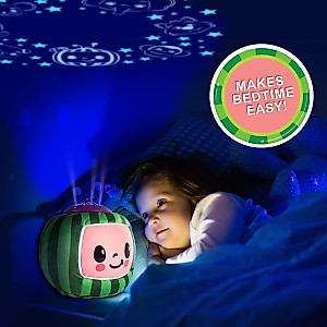 Sunny Days Entertainment CoComelon Official Musical Projector Night Light | Soft Plush Melon Body | Plays Bedtime Songs and Lights Up | Sleep Soother for Toddlers