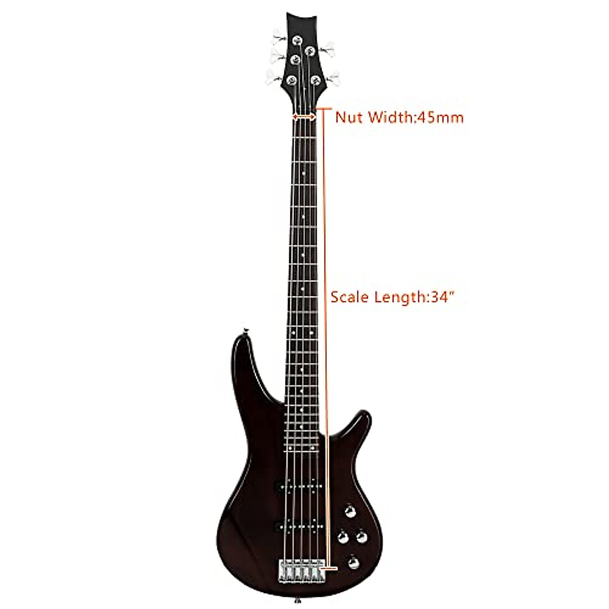 Ktaxon 5 String Electric Bass Guitar, Full Size Standard Right Handed Rosewood Fretboard Bass Kit with Gig Bag Strap Cable Wrench Tool (Earth Brown)
