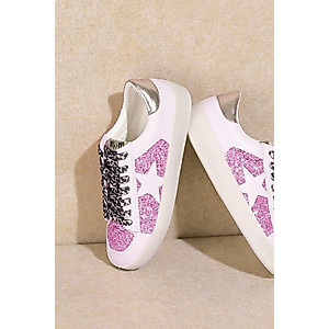 Mi.iM Alex Rubber Sole Lace-up Glitter Leather Star Sneakers (7.5, Pink)