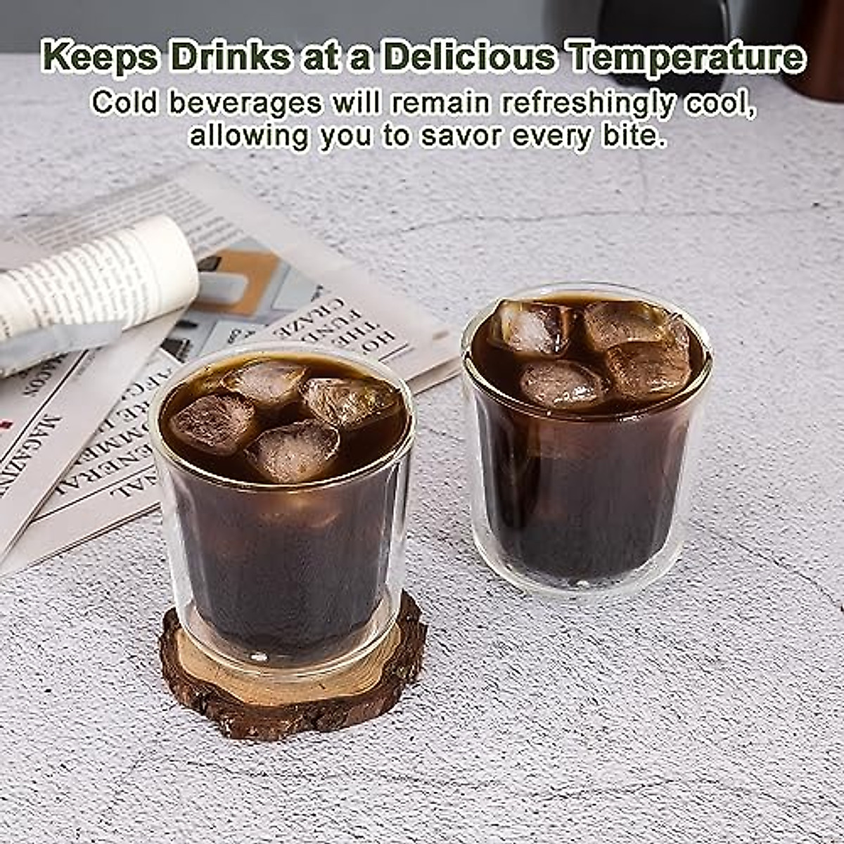 Aquach Double Wall Glass Espresso Cup 8 Oz Set of 2 - Insulated Clear Coffee Mug for Hot/Cold Drinks, Microwave Safe