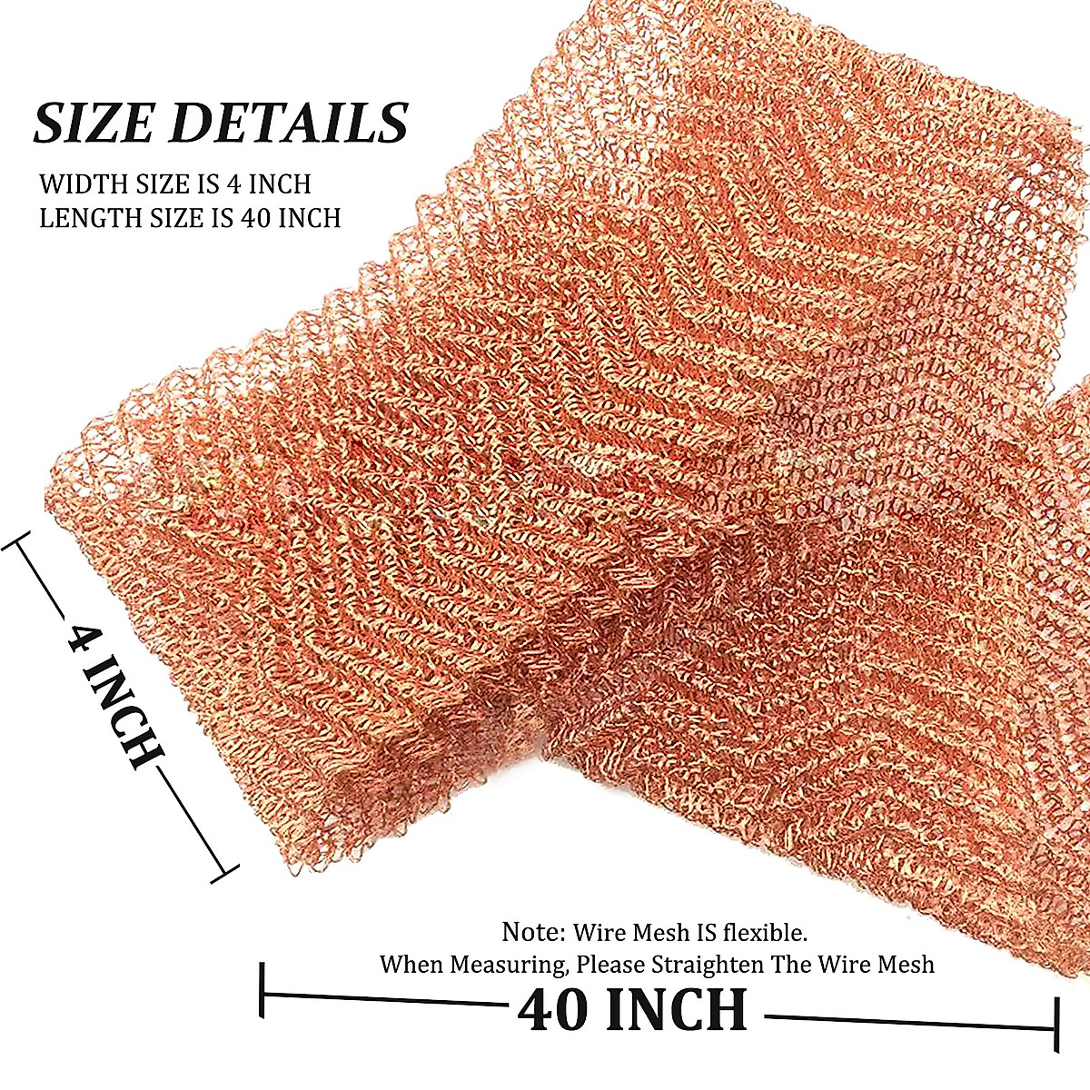 Copper Mesh, Rodent Mesh Sturdy Pure Copper Stuff-fit Wire Mesh for Gap Copper Blocker Fill Fabric 5" x 47"