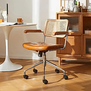 ZHAOLEI Rattan Computer Chair Retro Rotating Chair Comfortable Study Desk Seat Breathable Armrest Office Furniture