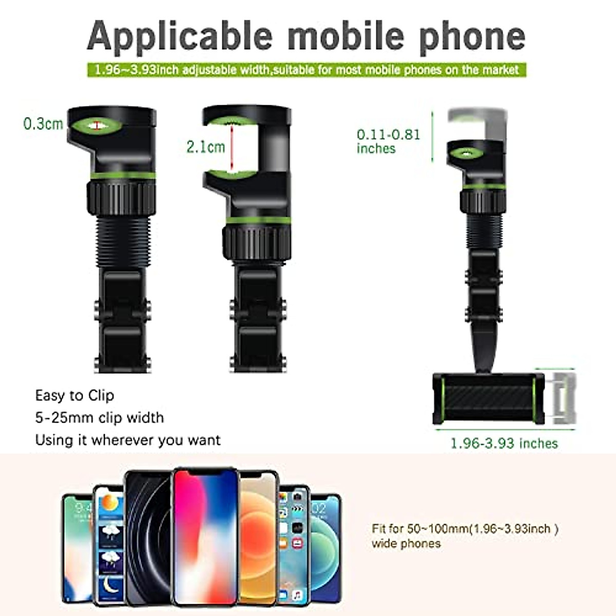 Rearview Mirror Phone Holder for Car-360° Rotatable and Retractable Car Phone Holder with Adjustable Length Upgraded Multifunctional Rearview Mirror Phone Holder for All Mobile Phones and All Car
