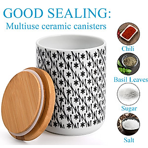 Yesland 3 Pack Kitchen Canisters Ceramic Food Storage Jar, 24 Fl Oz Round Canister Sets Coffee Canister with Airtight Lid for Ground Coffee, Sugar, Tea, Spices - Black Flower Pattern