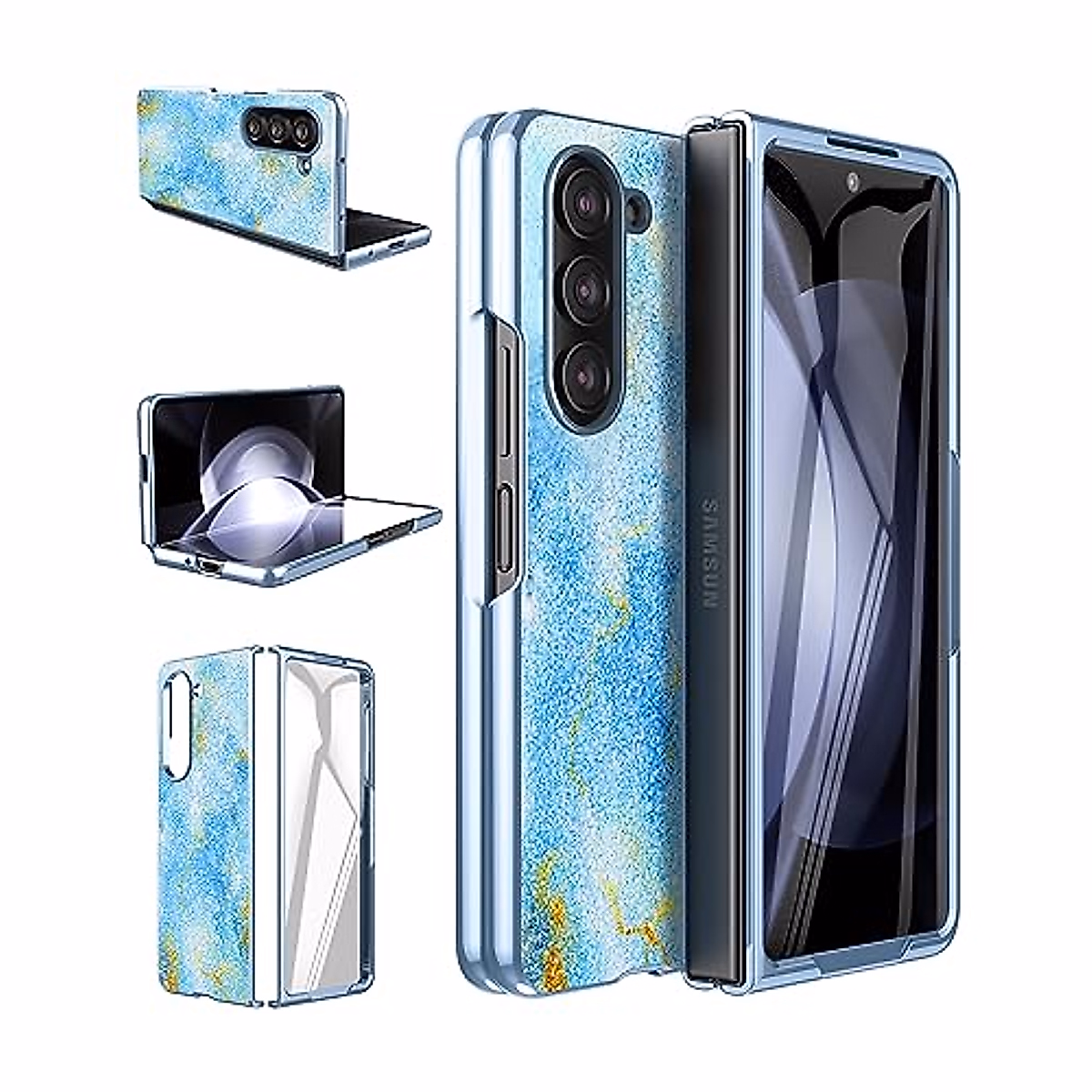 DDJ for Samsung Galaxy Z Fold 5 Case, Hard PC Bling Diamond Rhinestone Elegant Case for Women Girls，Anti-Scratch Shockproof Sparkling Case for Galaxy Z Fold 5,Blue