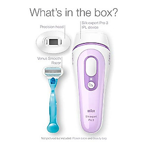 Braun IPL Hair Removal for Women and Men, Silk Expert Pro 3 PL3111 with Venus Smooth Razor, Long-lasting Hair Removal System for Body & Face, Corded