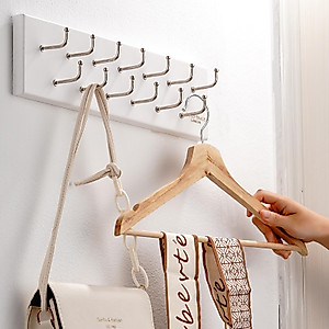 Treehouse Belt Organizer Rack, Holds Over 28 Large Belts, Sturdy Metal & Solid Wood Storage Holder for Closet, Versatile, Wall Mounted Belt & Tie Display Hanger for Bedroom - (White) 16''L x4.25''H