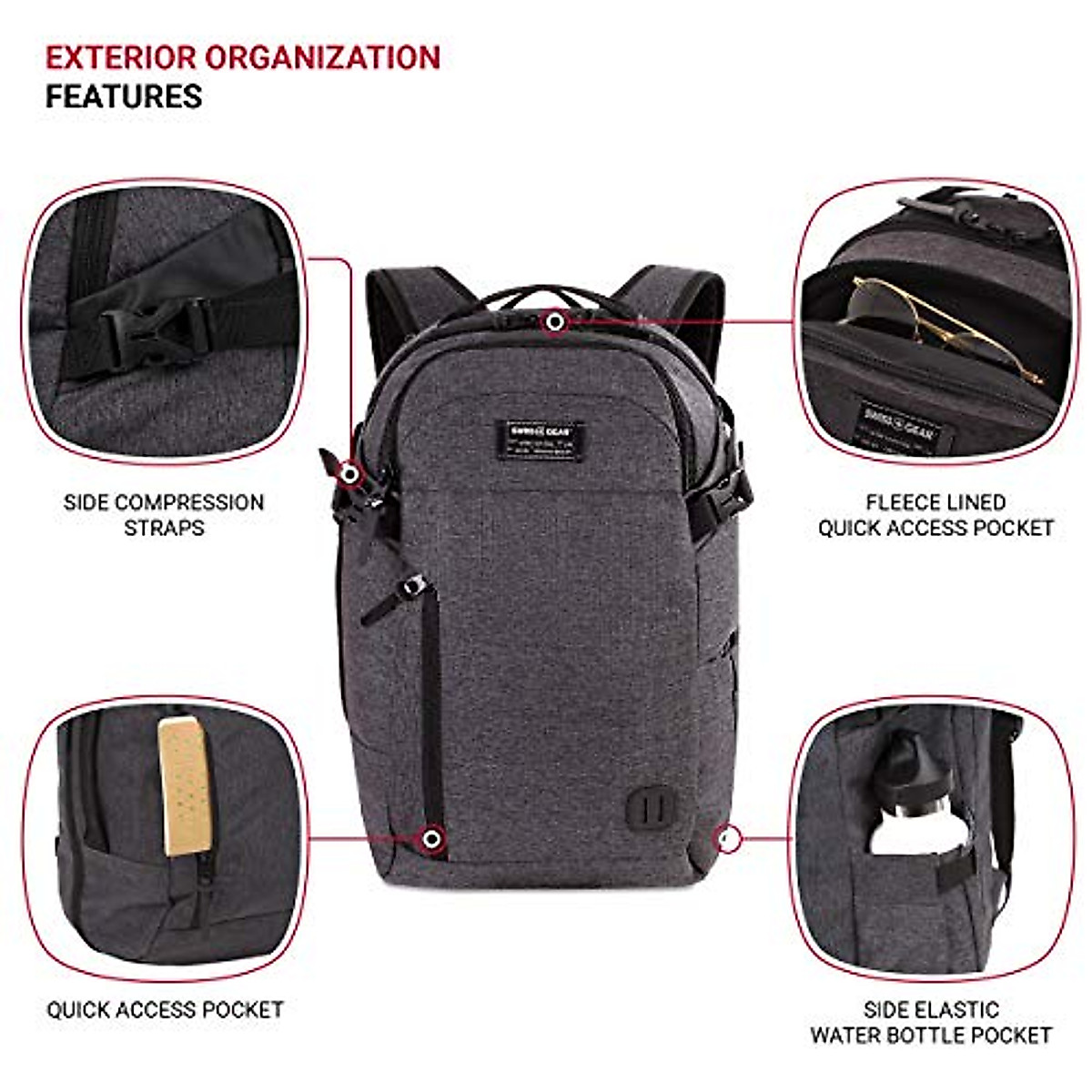 SwissGear Hybrid Travel Laptop Backpack, Heather Grey, 22-Inch