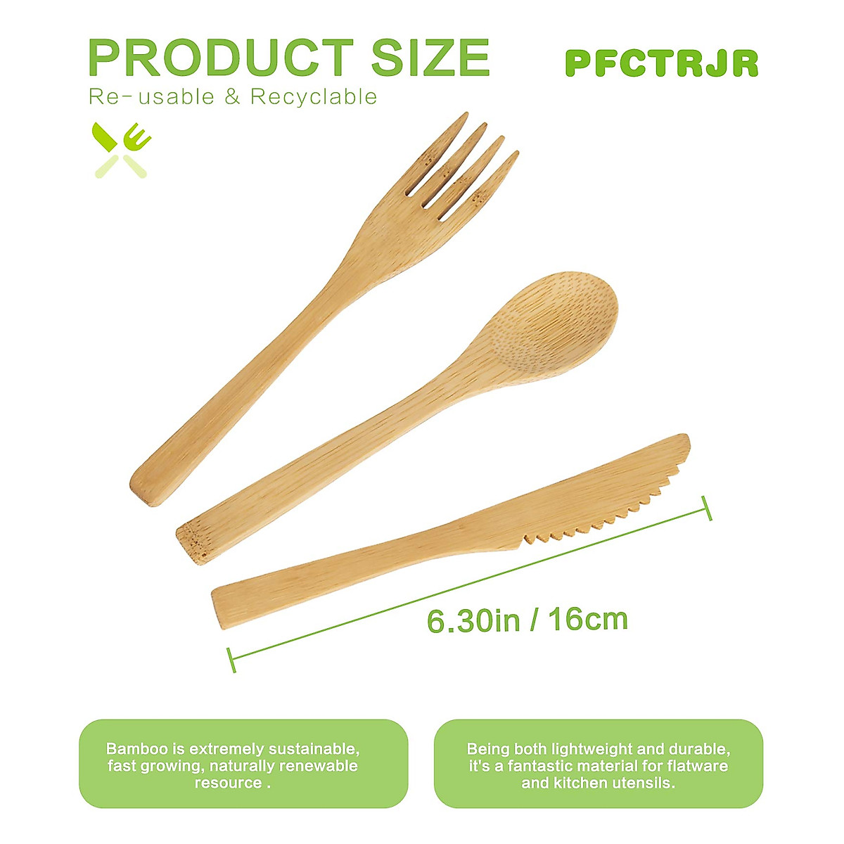 PFCTRJR Bamboo Cutlery Set -30 PCS Reusable Bamboo Utensil Fork Knife Spoon-Bamboo Flatware Sets for Camping, Travel, Picnic, Office, School,Bamboo Silverware Set with Pouch Bag
