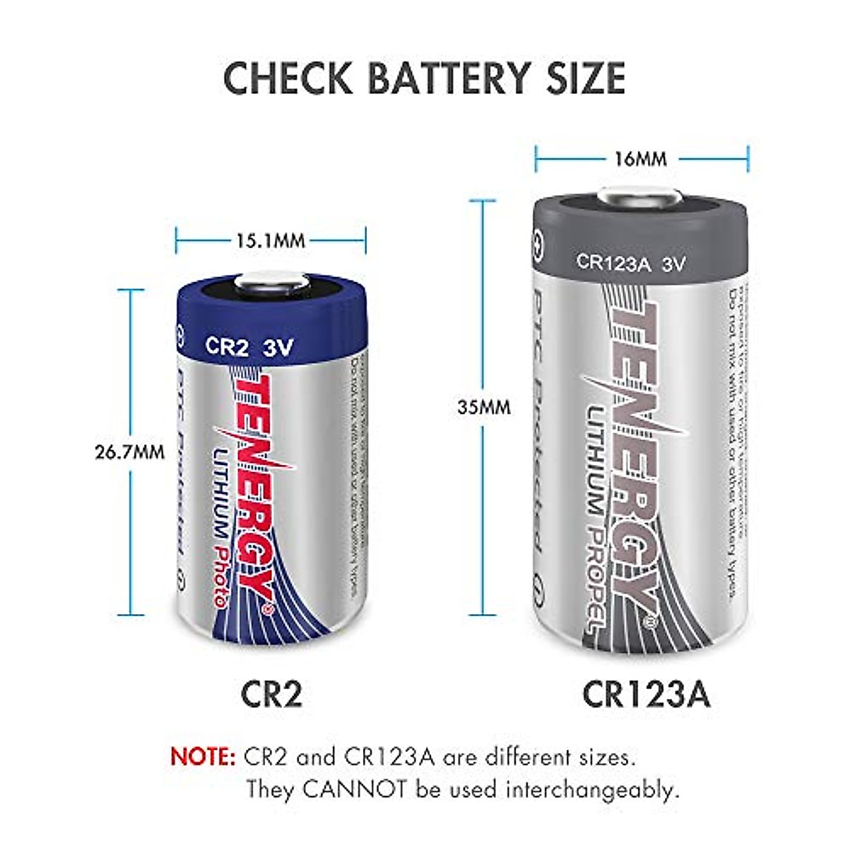 Tenergy CR2 3V Lithium Battery Non-Rechargeable PTC Protected High Performance CR2 Batteries for Flashlight, Digital Cameras, Toys, Alarm Systems (Not for Arlo Camera) 50PCS