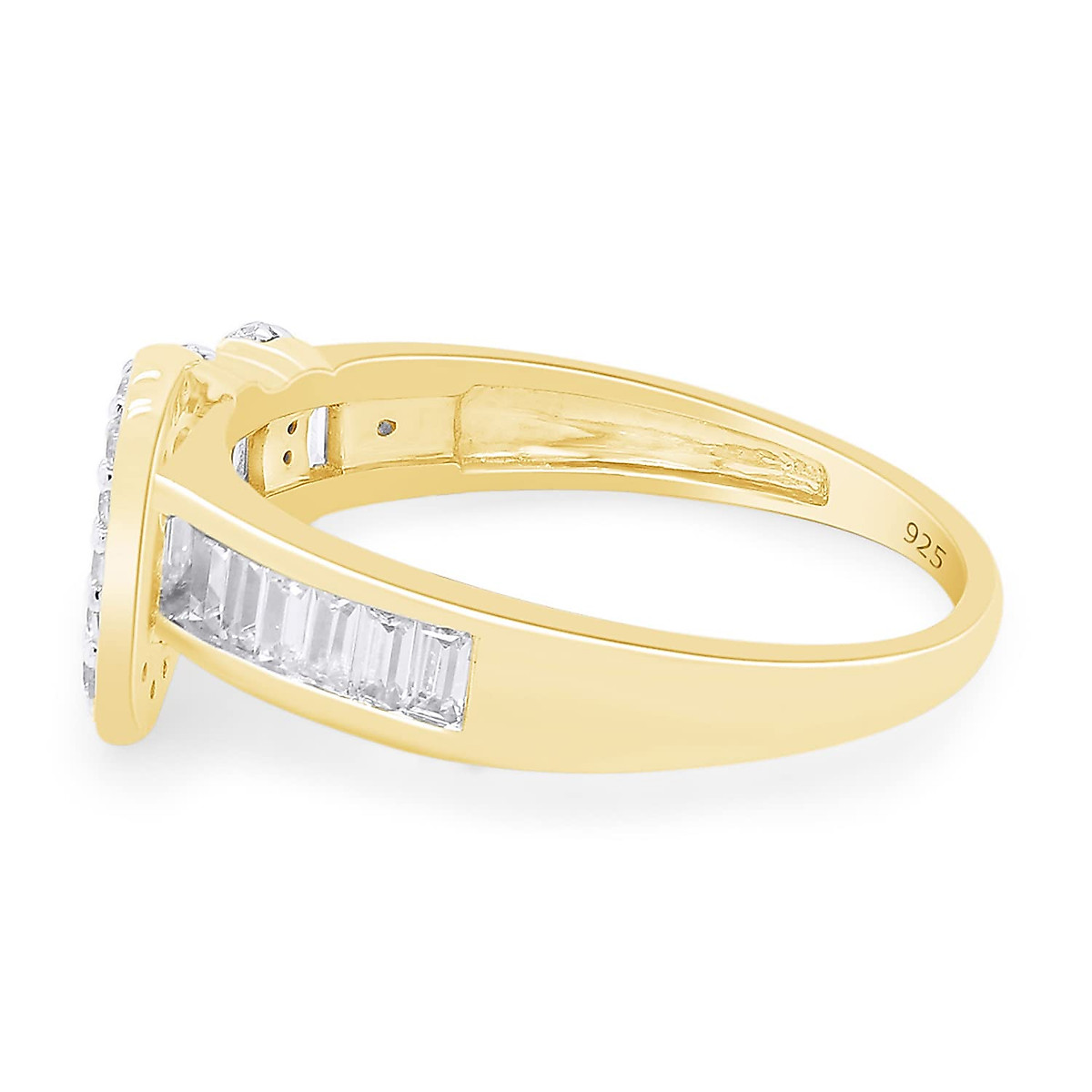 Jewel Zone US White Cubic Zirconia Belt Buckle Fashion Ring in 14k Yellow Gold Over Sterling Silver