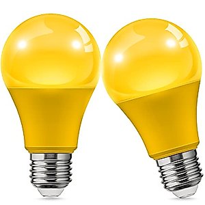 LOHAS Yellow LED Bug Light Bulbs Outdoor, A19 9W Bug Lights for Outside, 60W Equivalent, 2000K Amber Porch Light Bulb, Non-Attracting, E26 Base, Not-Dimmable, Ideal for Patio, Deck, Backyard, 2 Pack