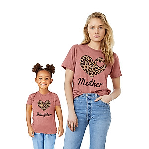 Teeny Fox Leopard Heart Mother Daughter Matching Outfits Mom and Me Cute Family Shirts
