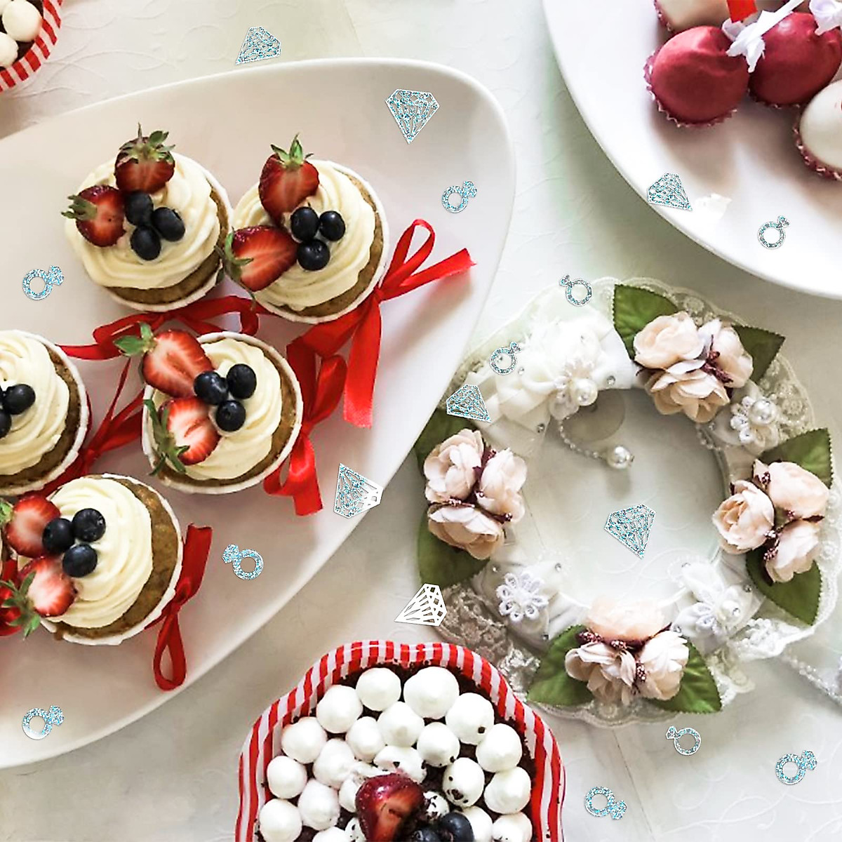 URROMA Wedding Decorations for Tables, Glitter Diamond Confetti Engagement Party Decorations Table Confetti for Bridal Shower Bachelorette Birthday Decorations, Silver