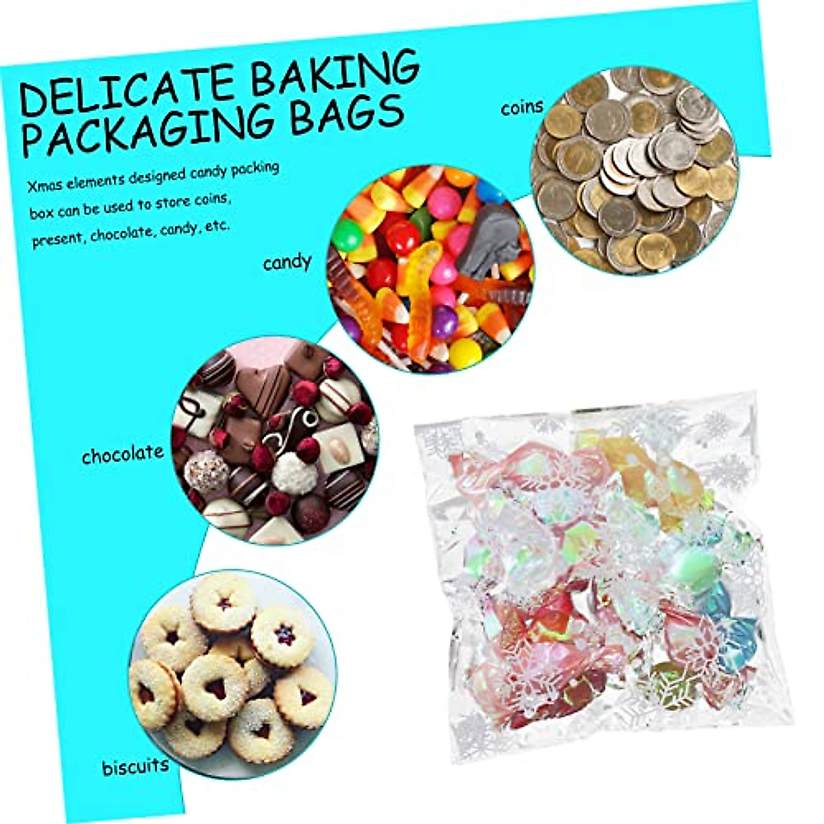 Abaodam 400 Pcs Snowflake Self-adhesive Bag Christmas Pouches Biscuit Storage Pouch Cellophane Treat Bags Cookie Packaging Bags Holding Bag Clear Wrapping Bags Baking Bag Opp Candy
