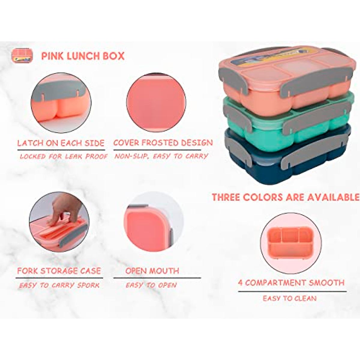 Bento Lunch Box for Kids Adult,4 Compartment Bento Box Containers with Fun Accessories Thick Silicone Food Cake Cups, Cute Food Picks for Kids,Easy to Clean (PINK)