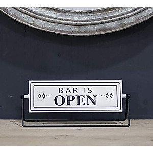 Bar Open and Closed Reversible Sign Metal Tabletop Decal, Embossed Metal Words Modern Freestanding Sign, White/Black