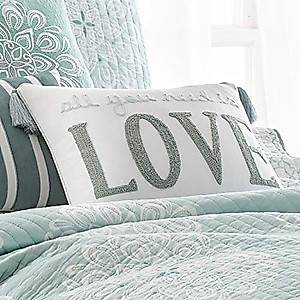 Levtex Home - Lara Spa - Decorative Pillow (14 X 18in.) - Love - White, AquavBlue and Grey