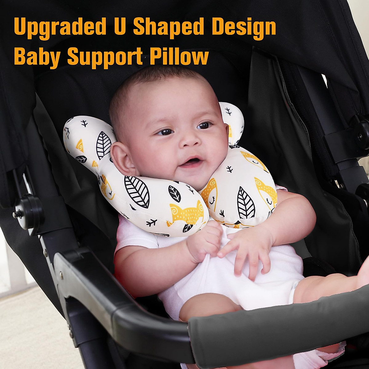 KAKIBLIN Baby Neck Pillow, Upgraded Baby Support Pillow for Head and Neck, Baby Head Pillow Baby Neck Pillow for Car Seat,Pushchair,Travel(Yellow Fox)