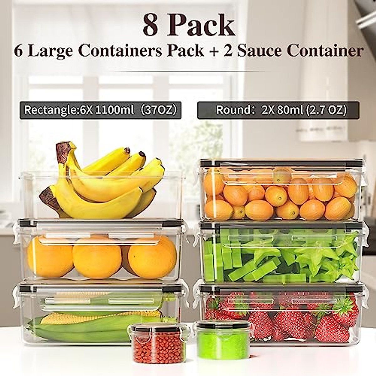 JSCARES Airtight Food Storage Containers with Lids - 16 Pcs (8 Lids & 8 Containers) Premium BPA-Free Plastic Food Containers Set Reusable for Kitchen Organization - 4.6 Cup Meal Prep Containers Microwave Dishwasher and Freezer Safe