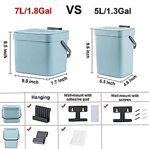 Kitchen Compost Bin, LALASTAR Hanging Trash Can with Lid for Kitchen Cabinet Door, Under Sink, Wall Mounted Waste Bin for Bathroom, 1.8 Gallon, Blue