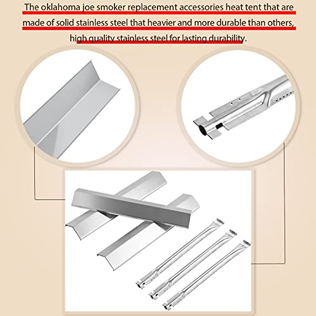 1767054 Heat Shield Plates Replacement Parts for Oklahoma Joe Grill Accessories Heat Tent Stainless Steel Burner Tube with Crossover Tubes 12201767 14201767 15202029 16202046 18202083 Grill Parts