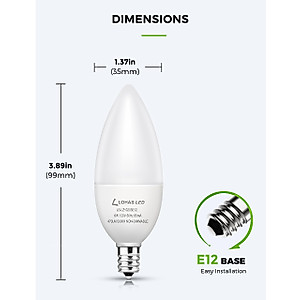 LOHAS E12 LED Candelabra Light Bulbs 60 Watt Equivalent, B10 Chandelier Candle Bulbs 5000K Daylight White, 6W Type B Ceiling Fan Bulbs 470LM, Non-Dimmable, 6 Packs