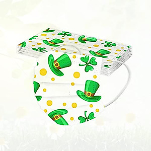 20-50PCS Holiday Disposable Face Mask for Adult, Easter St Patrick's Day Masks Protection with Silicone Mask Ear Strap (St Patrick's Day Shamrock, 50PCS)