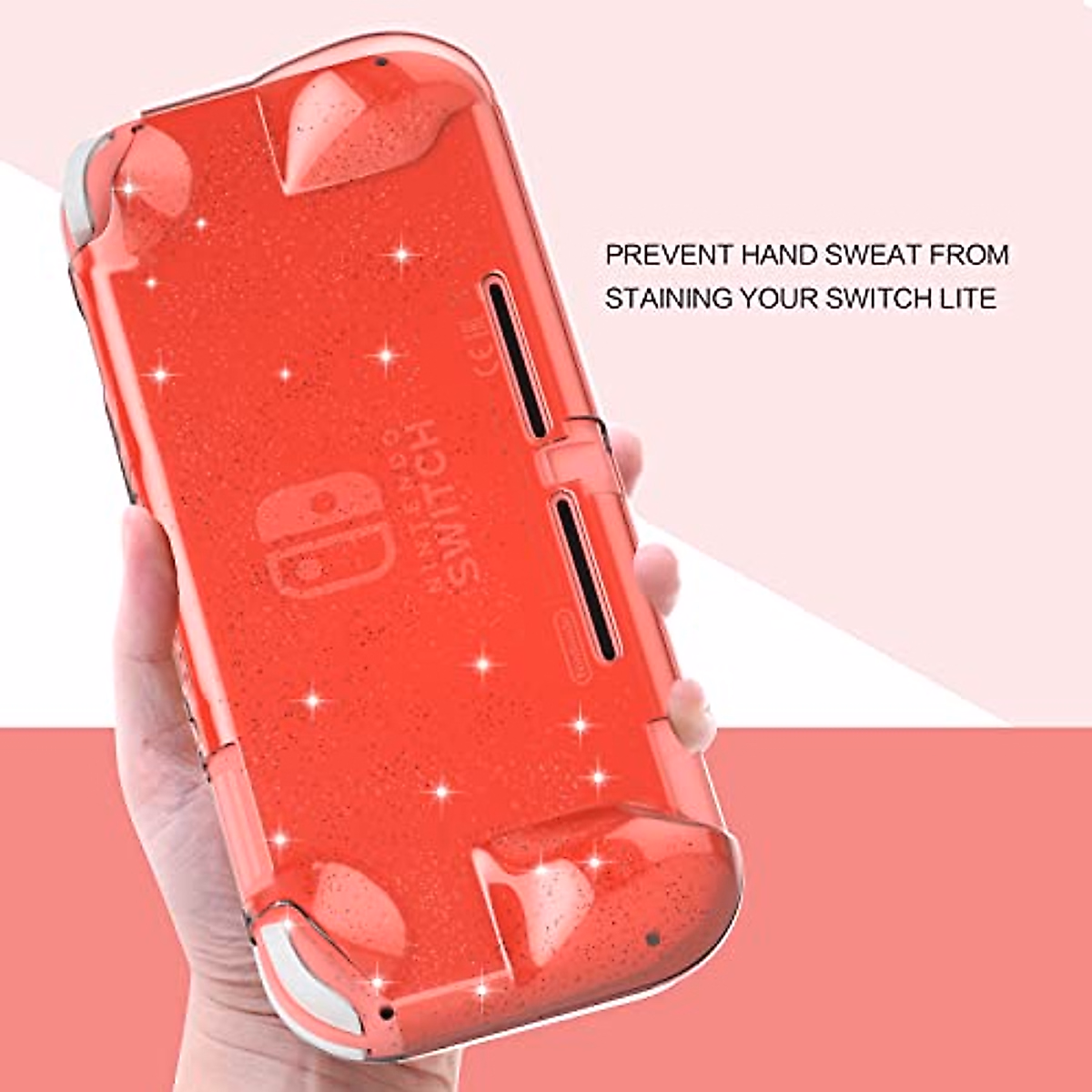 Switch lite Clear Protective Case, Switch lite Glitter Hard Case - Coral