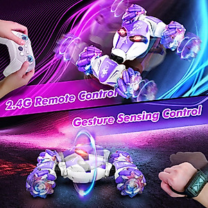 AEROQUEST Gesture RC Car Hand Controlled Stunt Car for 6-12 yr Boys Girls, 4WD 2.4GHz Remote Control Gesture Sensor Toy Cars Drift Twist Car with Light Music for Ages 8-13 Kids Birthday Xmas Gift