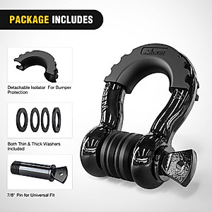 Nilight - 90052B 2 Pack 3/4" D-Ring Shackle 4.75 Ton (9500 Lbs) Capacity with 7/8" Pin Heavy Duty Off Road Recovery Shackle with Isolators & Washer Kit for Jeep Truck Vehicle , Black