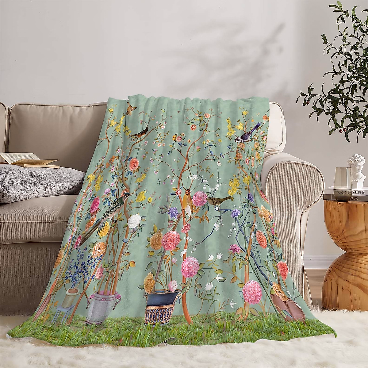 Exroozy Bird Floral Throw Blanket Flower Bird Blanket Gifts for Women Men Adults Kids Ultra Soft Cozy Warm Plush Fleece All Season Blanket Decoration for Couch Bed Sofa Chair Dorm 40''X50''