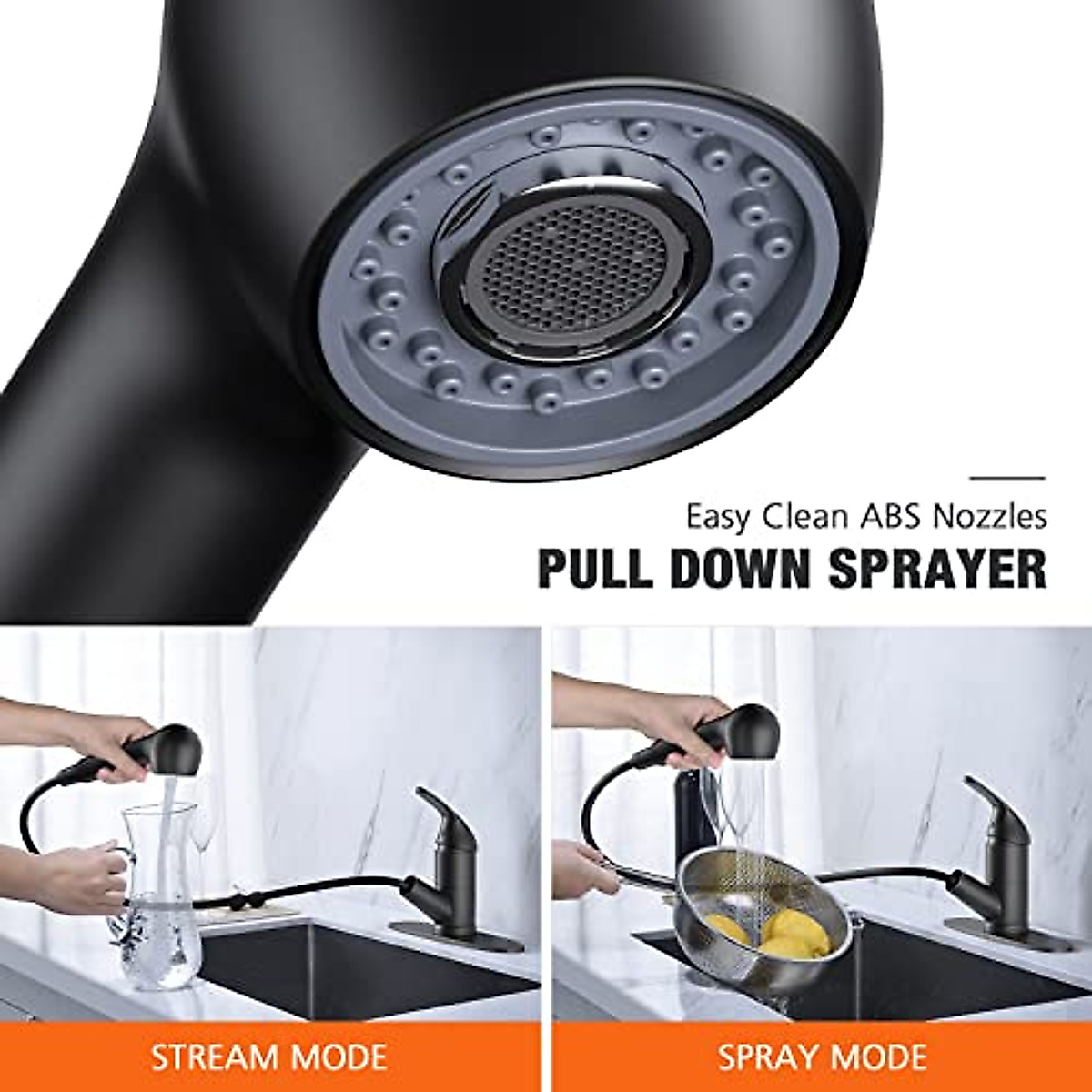 LEPO Pull Out Kitchen Sink Faucets, Single Handle Low Arch Kitchen Faucet with Pull Down Sprayer, Bar Utility Sink Faucets