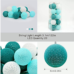 Fairy Lights Starry LED String Lights 20 PCS Indoor/ Outdoor Cotton Ball Warm Lighting Wall Light for Bedroom, Wedding Party ,Home ,Christmas,Halloween,Garden (Batteries, Tiffany)