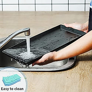 KOOV Ceramic Serving Tray, 14 Inches Large Serving Platter, Rectangular Serving Tray, Porcelain Serving Plates, Ceramic Serving Dishes for Dinner, Party, Sushi, Dessert, Food, Set of 4 (Matte Black)