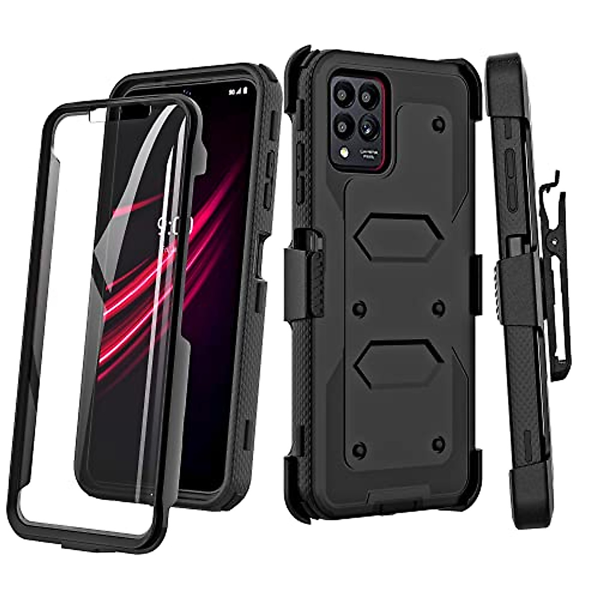 HONTECH for T-Mobile Revvl 6 Pro 5G Case,Holster Phone Case with Built-in Screen Protector Swivel Belt Clip Heavy Duty Full Body Protection Shockproof Kickstand Cover for Outdoor Sports