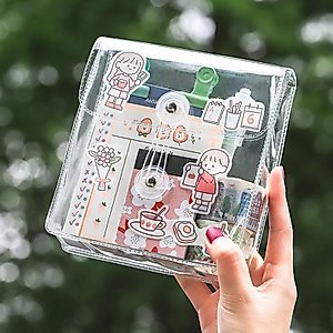 ZMLSED Washi Masking Tapes Multi Organizer Pouch, Minimalist Transparent Large-Capacity Visible Portable Storage Bag for Stationery Stickers Travel Small Object Planner Pens Journal Supplies