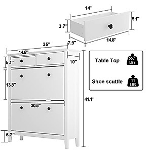 ECACAD Modern Shoe Storage Cabinet with 2 Flip Drawers & 2 Pull-Out Drawers, Wood 3-Tier Shoe Rack Organizer for Entryway, Bedroom, Hallway, White (35”W x 10”D x 41.1”H)