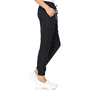 MediChic Mini Marilyn Scrub Joggers 4-Way Stretch Elastic Waistband Four Pocket Jogger Pants, Black, M