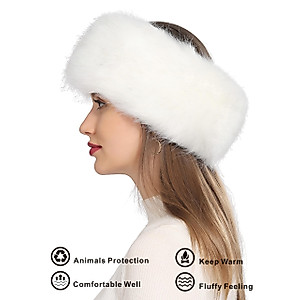 Rulala Fancy Faux Fur Headband for Women Winter Earwarmer Earmuff with Elastic(White)