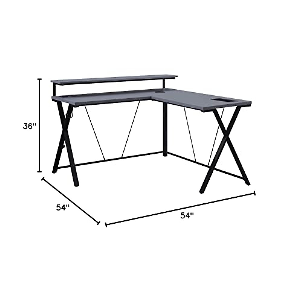 OSP Home Furnishings Checkpoint Battlestation L Shaped Gaming Desk with RGB LED Lights, Black