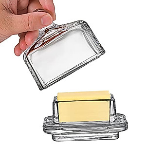 Dicunoy 2 Pack Glass Butter Dishes with Lids, Mini Butter Keeper Containers, Clear Butter Serving Storage Dish with Handle, Rectangle Crystal Small Butter Cloche for Mayo, Jelly, Jam, Candy