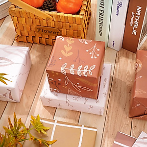 Whaline 12 Sheet Boho Fall Wrapping Paper 6 Style Maple leaf Stripes Pattern Packaging Paper Folded Flat DIY Art Craft Paper for Autumn Holiday Birthday Wedding Baby Shower, 19.7 x 27.6 Inch