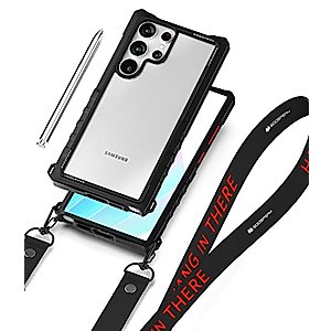 GOOSPERY Z Bumper Crossbody Compatible with S23 Ultra Case [Strap Included] Shock Absorbing Dual Layer Structure TPU Edge Crystal Clear PC Cover with Shoulder Strap Outdoor Design, Black