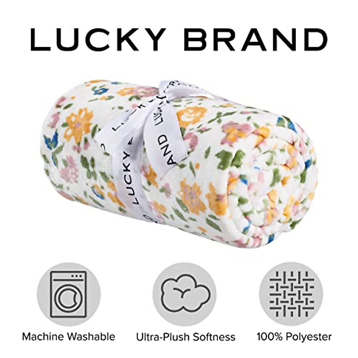 Lucky Brand Oversized Super Plush Microfiber Throw Blanket in Printed Rosy Ditsy, 50in x 70in