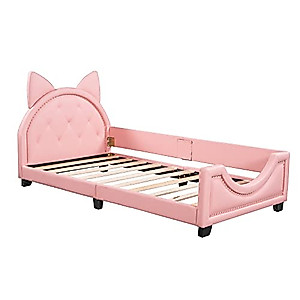 Harper & Bright Designs Twin Size Wood Platform Bed Frame with House-Shaped Headboard for Boys Girls Kids Toddler (Pink)