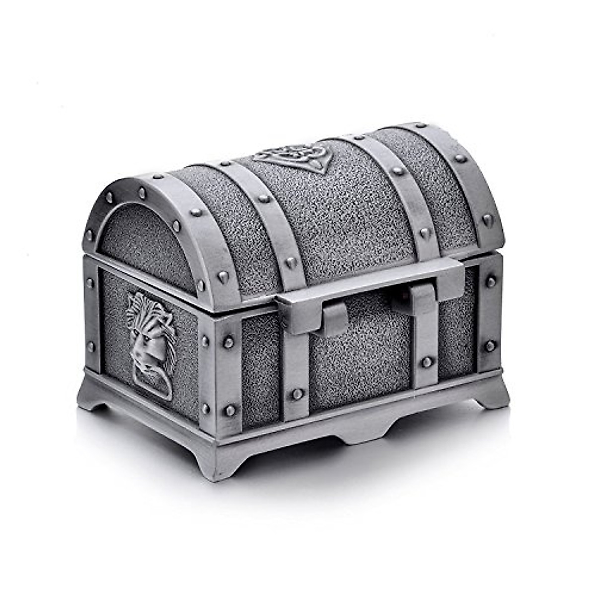 AVESON Rectangle Vintage Metal Treasure Chest Trinket Jewelry Box Gift Box Ring Case for Girls Ladies Women, Small, Tin Color