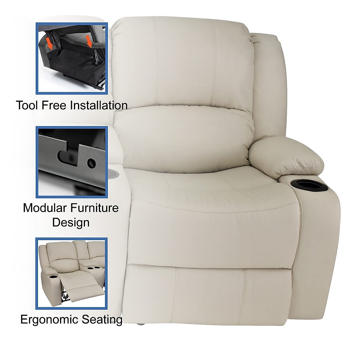 RecPro RV 70" Powered Sofa Recliner & Console | Loveseat with Cupholders | Ultrafabrics Brisa (Birch)
