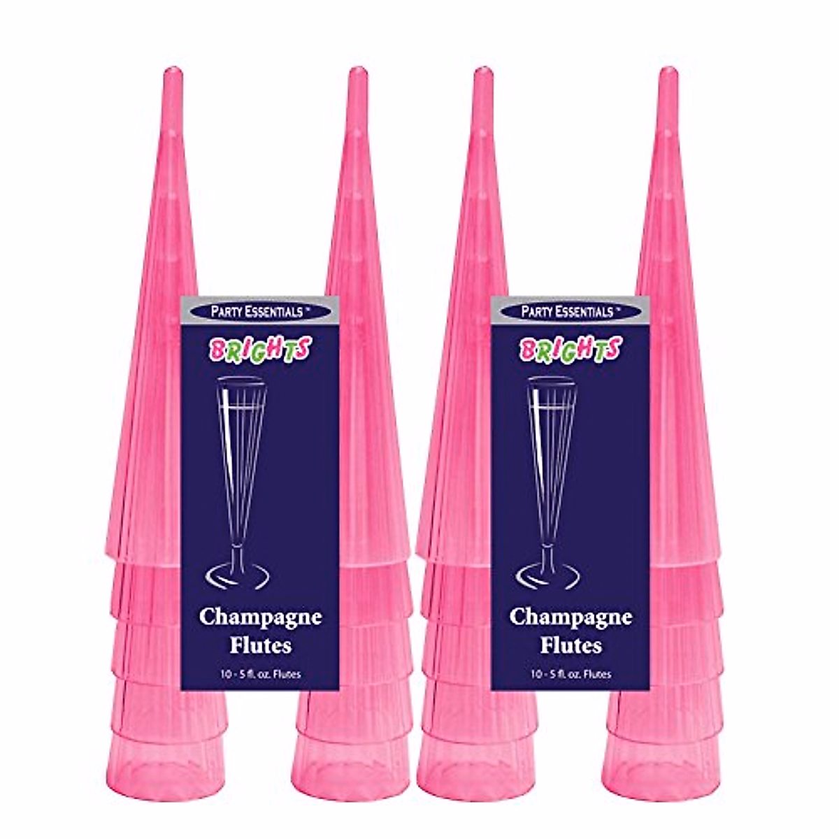 Party Essentials 20Count Hard Plastic Twopiece 5 oz Champagne Flutes, Neon Pink